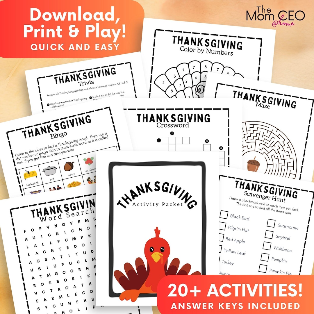 Printable Activity Packet Thanksgiving Games Holiday Puzzle Pages ...