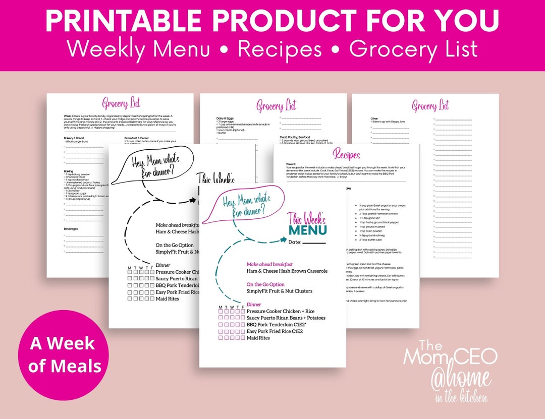 Done for You Family Friendly Weekly Meal Plan Recipes Grocery List ...