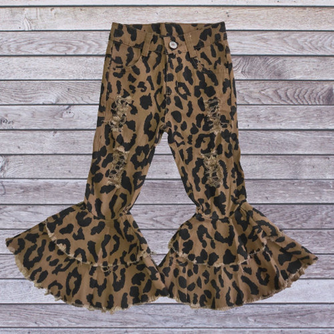Leopard Denim Bell Bottoms- Toddler Double Flare Pants - Etsy