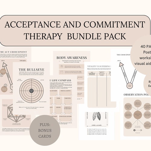 Acceptance and Commitment Therapy Worksheets Bundle Cognitive - Etsy