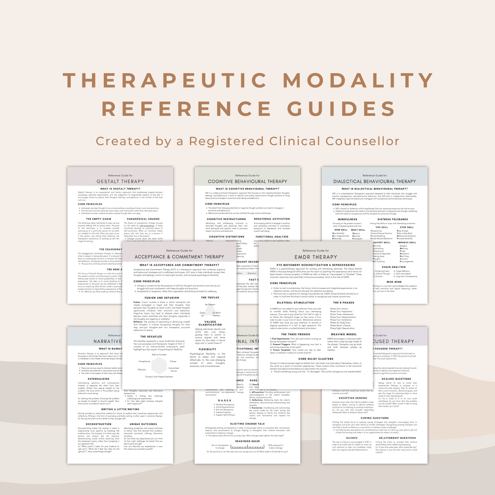 Therapy Cheat Sheets: Modality Reference Guides for DBT, CBT, EMDR, Narrative, Acceptance and ...