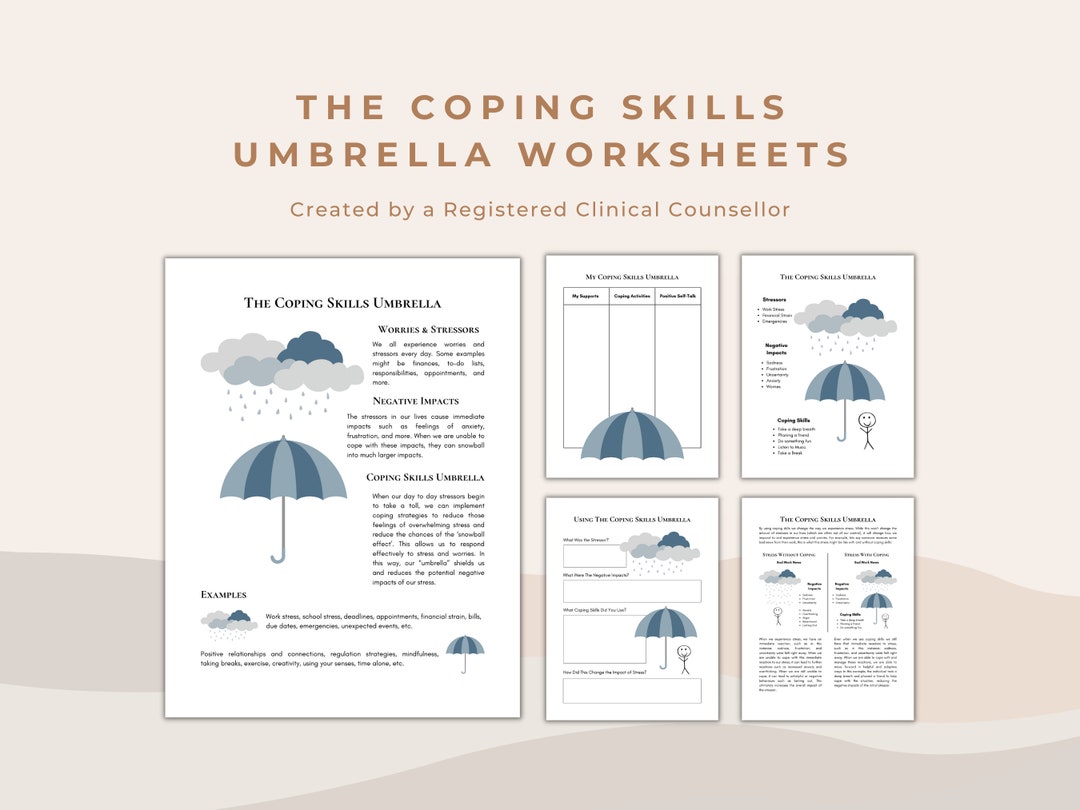Coping Skills Umbrella Psychology Worksheets and Psychoeducation Prints ...