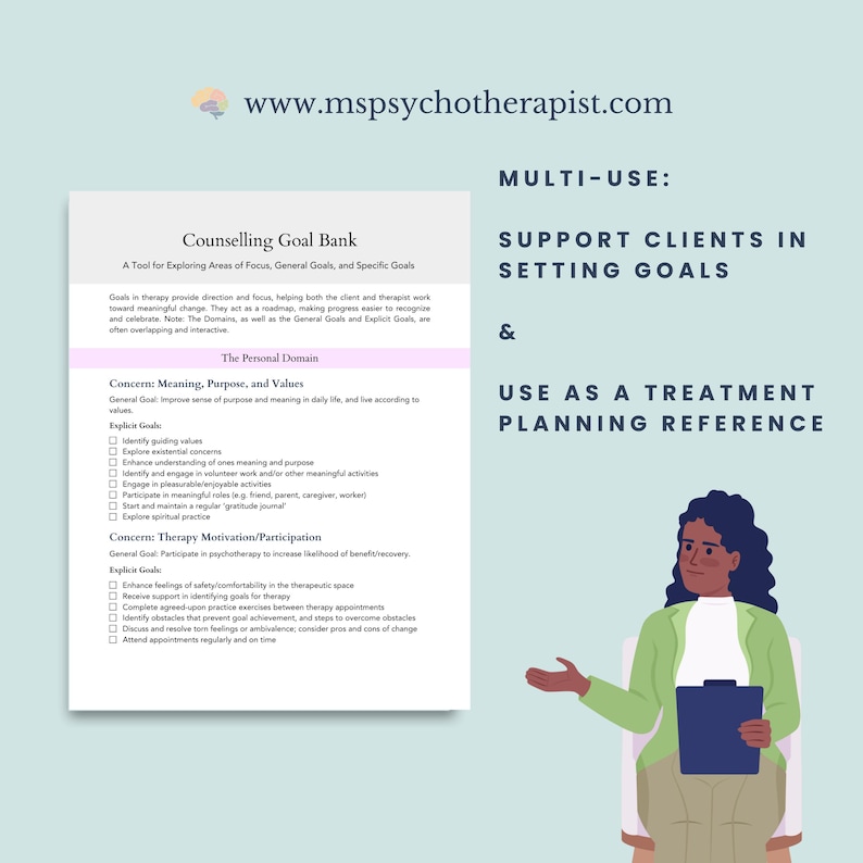 Therapy Goal Bank Tool: SMART Goals for Counseling (PDF Downloadable ...
