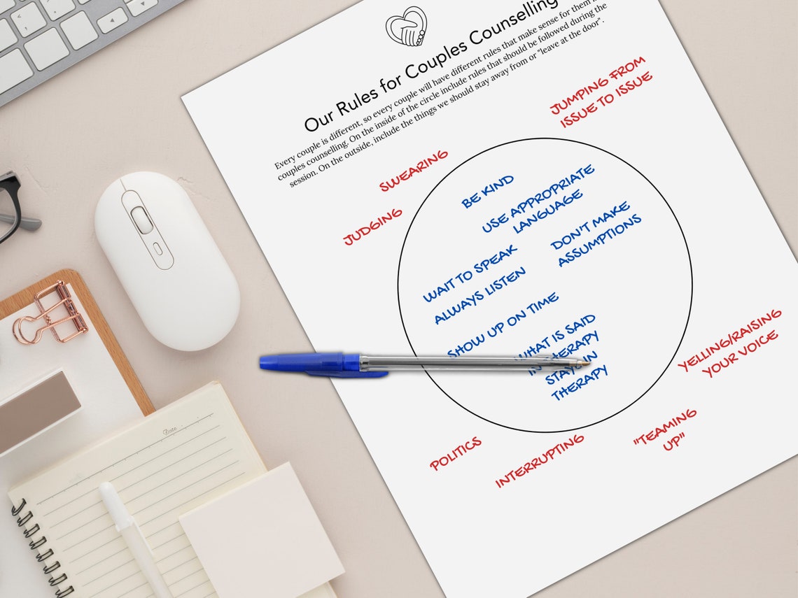 Couples Counselling Rules Worksheet: Boundaries & Communication (PDF ...