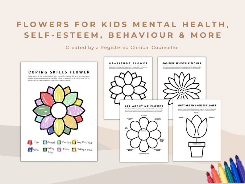 Mental Health Flower Coloring Pages: Coping Skills Art Therapy (PDF ...