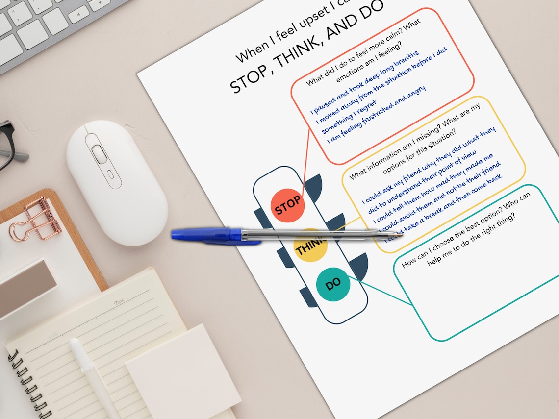 Stop Think Do Traffic Light Worksheets and Mental Health - Etsy