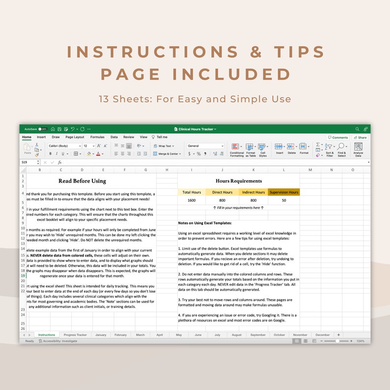 Clinical Hours Tracker: Excel & Google Sheets Template (digital ...