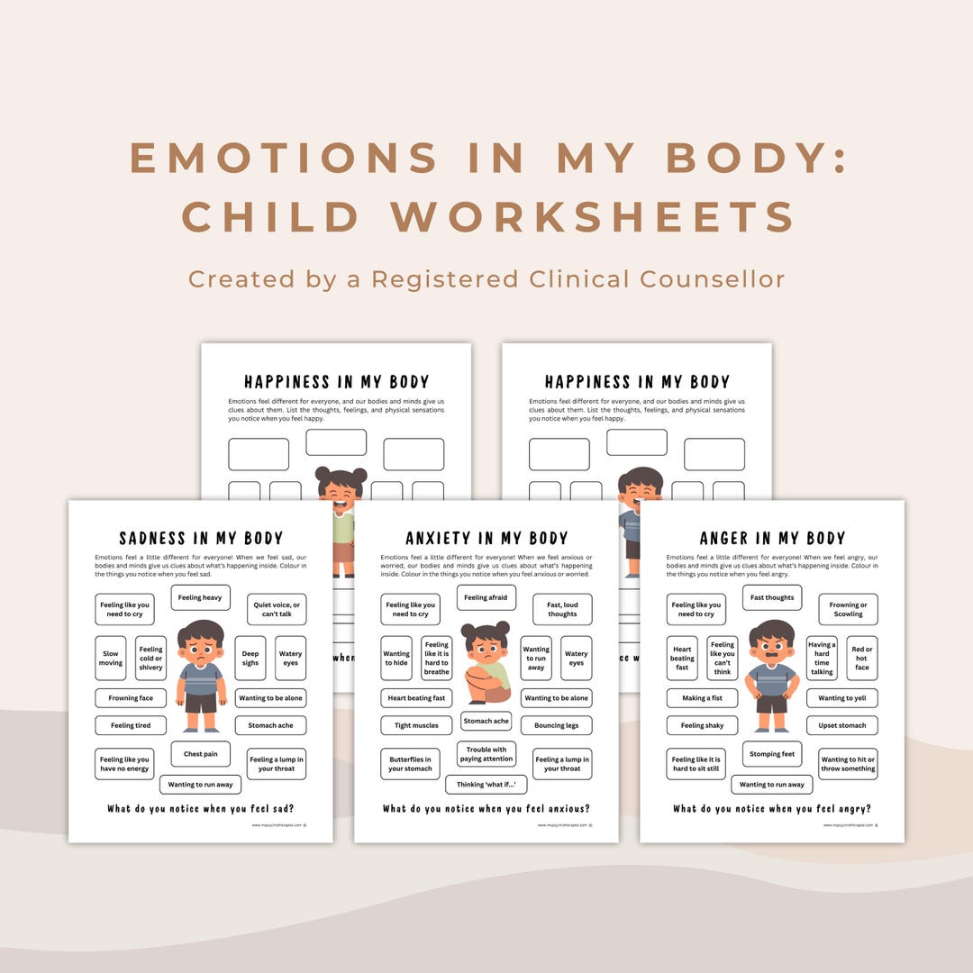 Emotions in My Body Coloring Pages and Therapy Worksheets for Enhancing ...