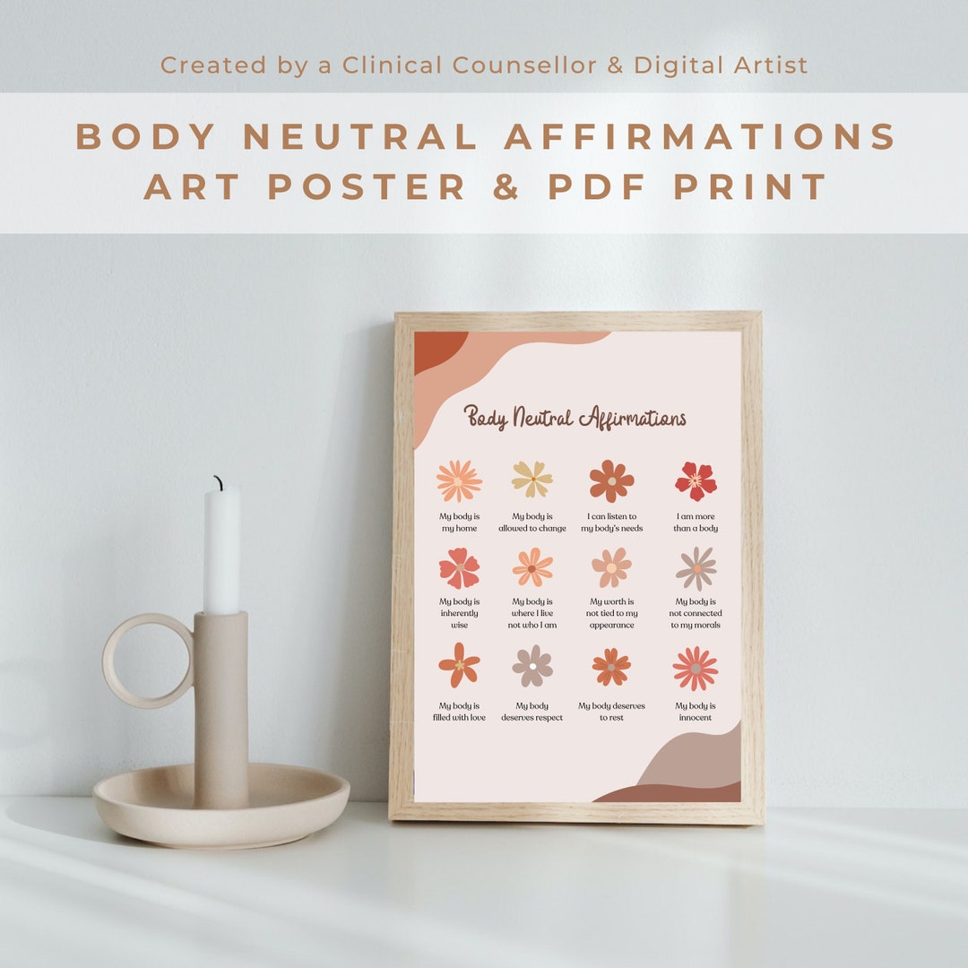 Body Neutrality Affirmations Art Print: Therapy Worksheet (digital ...