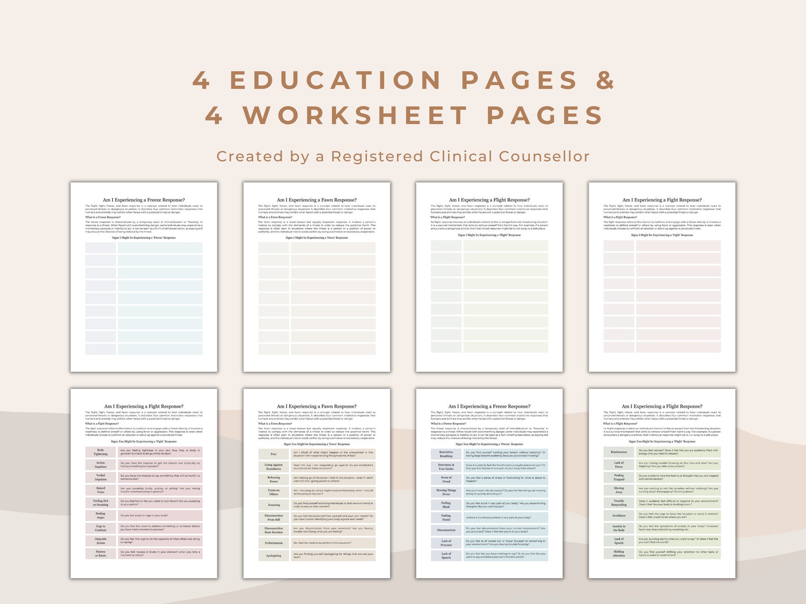 Fight Flight Freeze Fawn Response Worksheets: Trauma Therapy (PDF ...