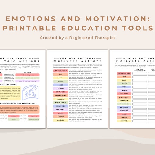 Emotions Motivation and Actions Therapeutic Worksheet Bundle - Etsy