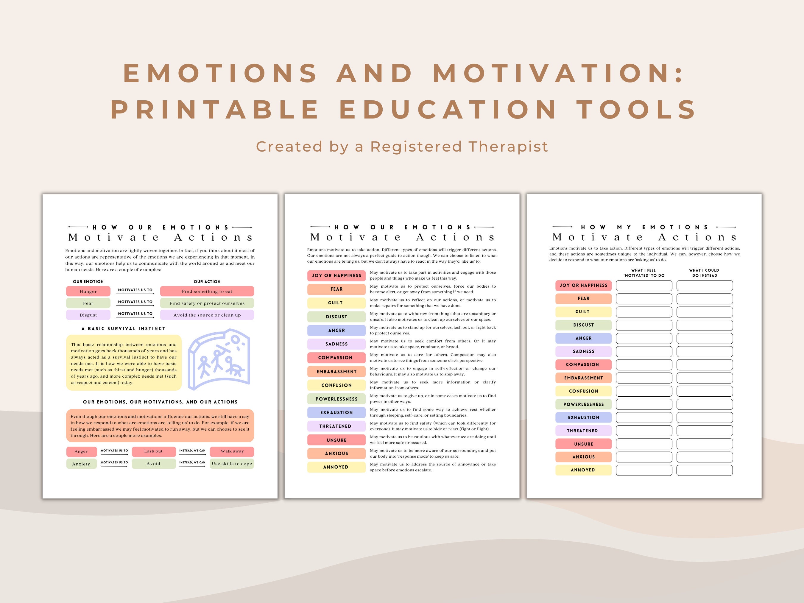 Emotions & Motivation Worksheet Bundle: Therapy Tools (PDF) - Etsy