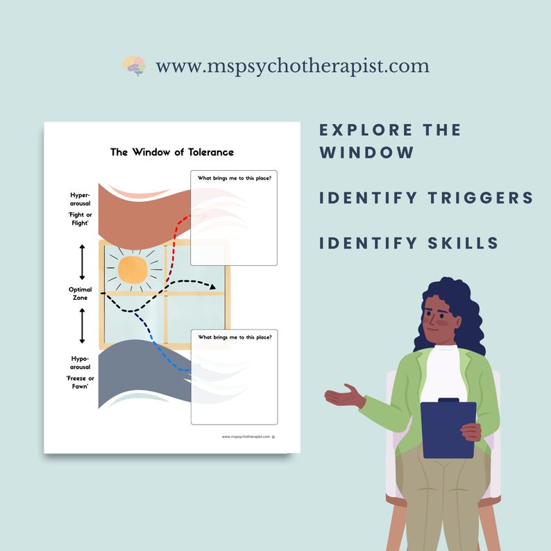 Window of Tolerance Worksheet: Emotional Regulation, Triggers & Coping ...