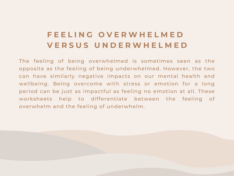 Overwhelm Vs Underwhelm Worksheets and Psychoeducation Tool for ...