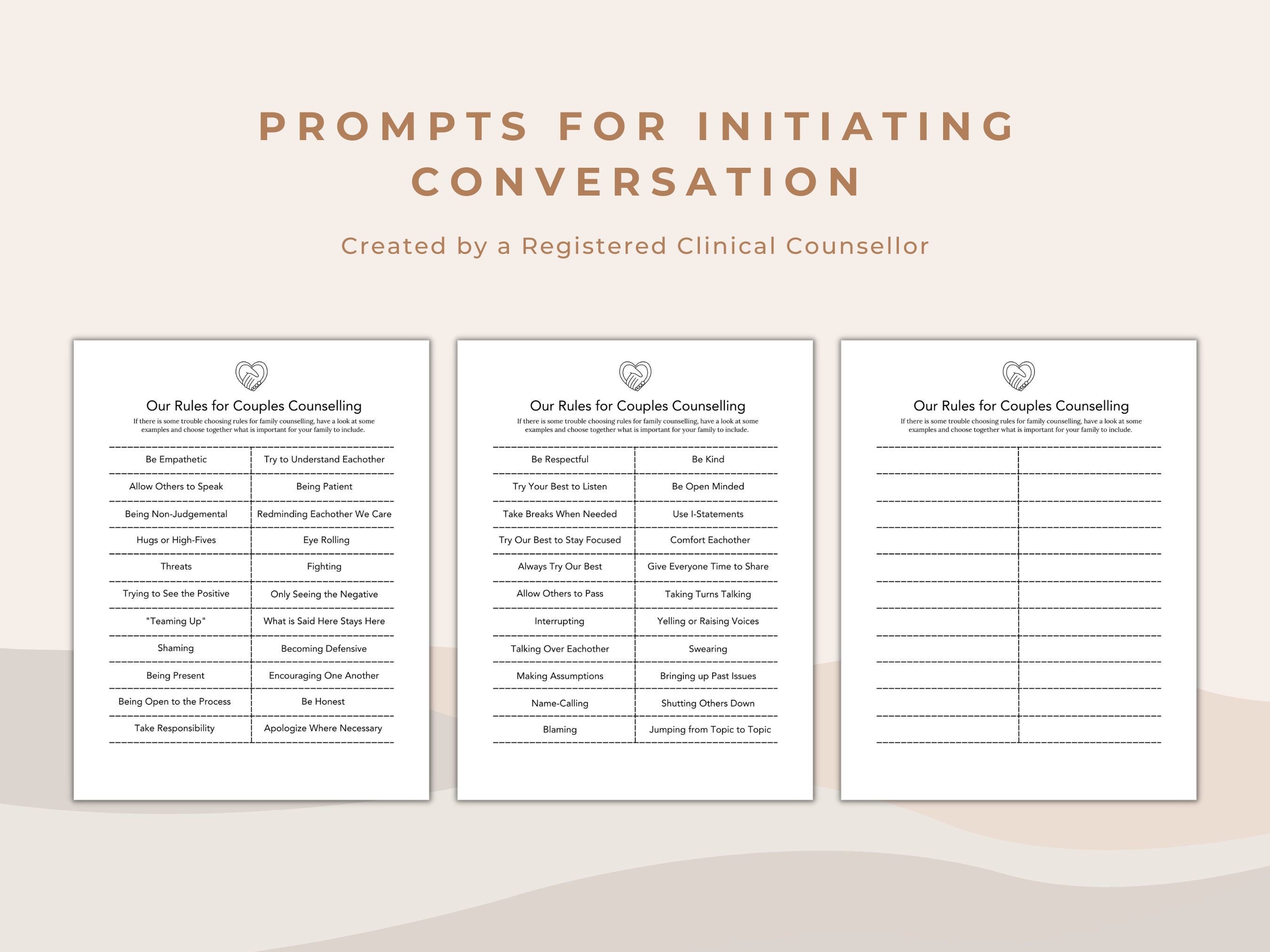Couples Counselling Rules Worksheet: Boundaries & Communication (PDF ...