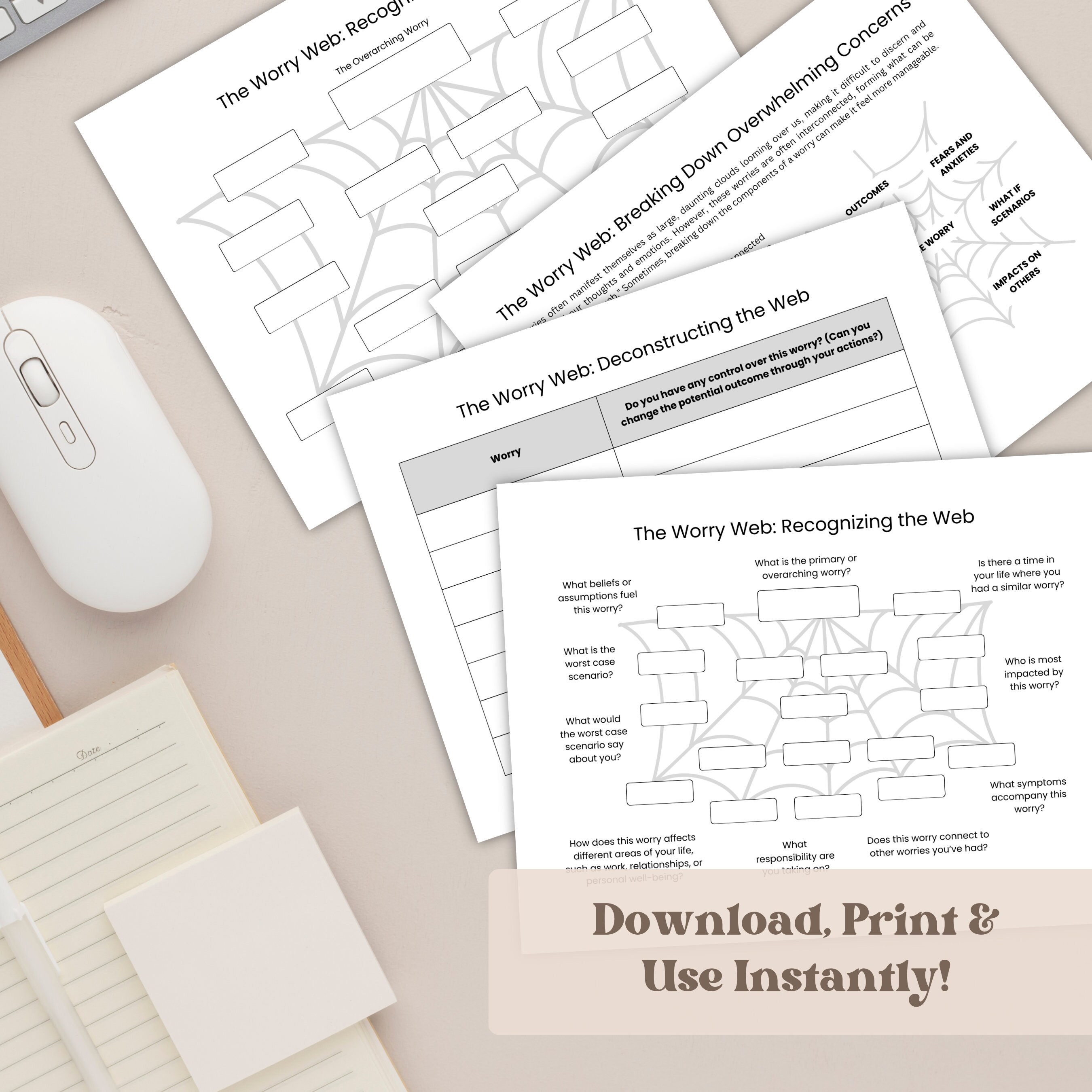 Worry Web Worksheet: Anxiety Management Tool (PDF) - Etsy