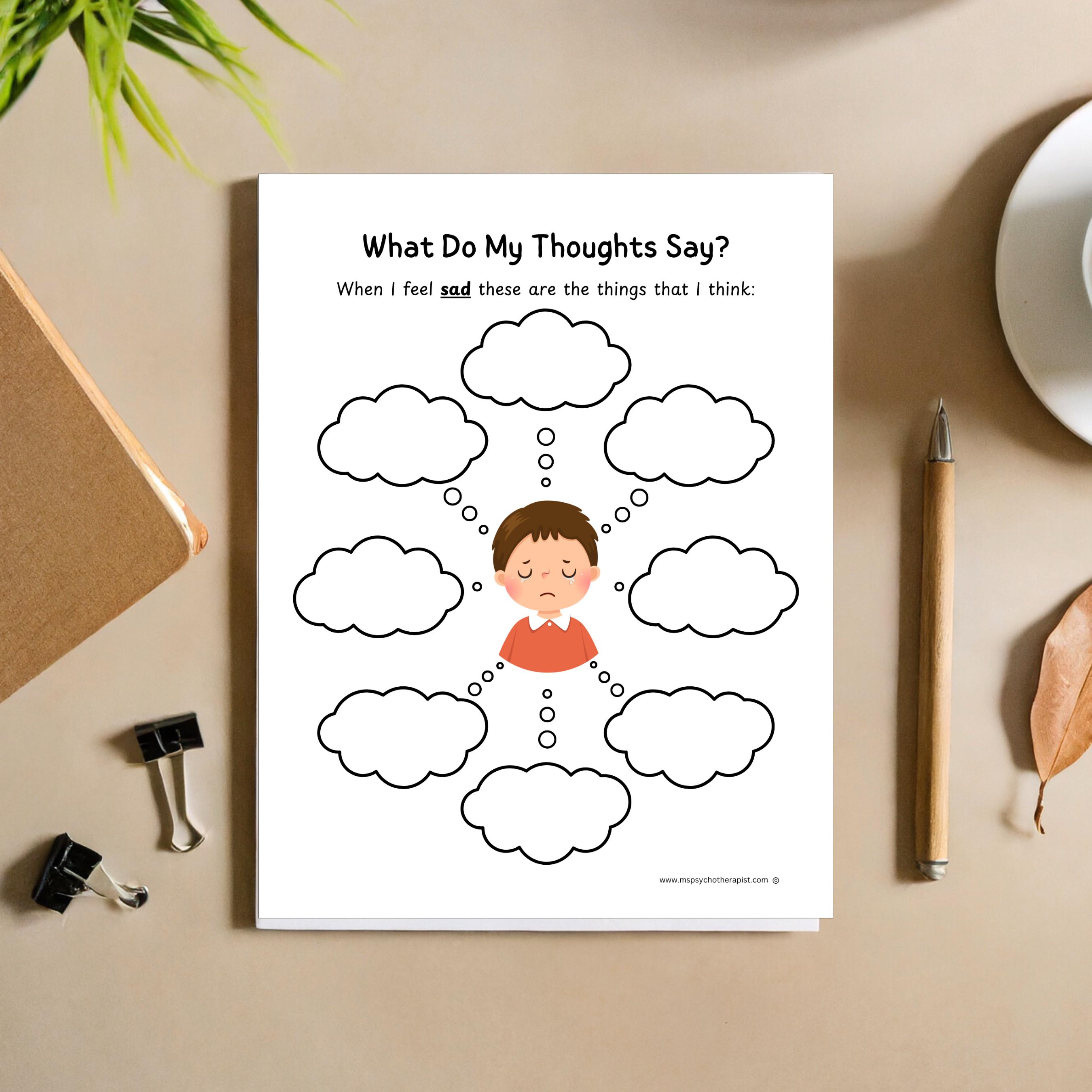 Kids' Social Emotional Learning Worksheet: Identifying Thoughts (PDF ...
