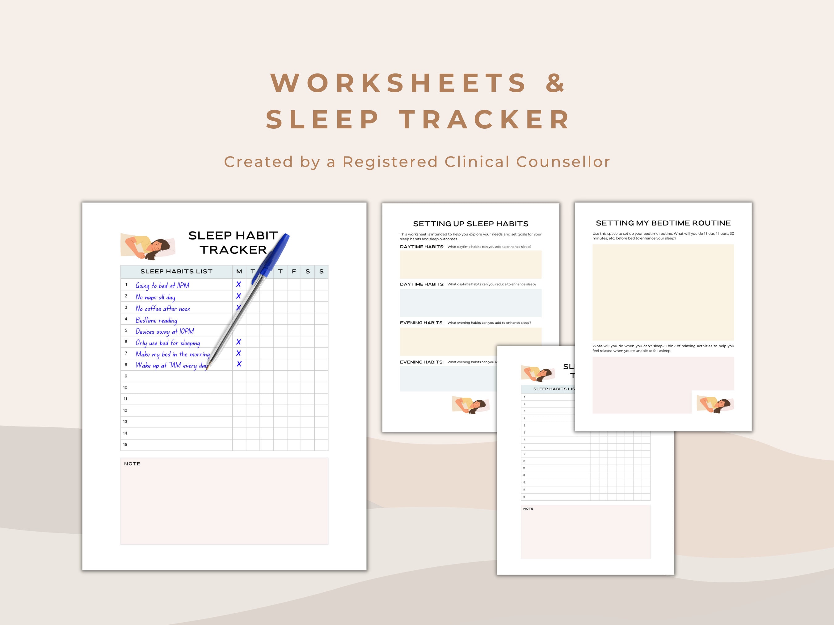 Sleep Hygiene and Insomnia Cards With Sleep Habit Tracker and Nightmare ...