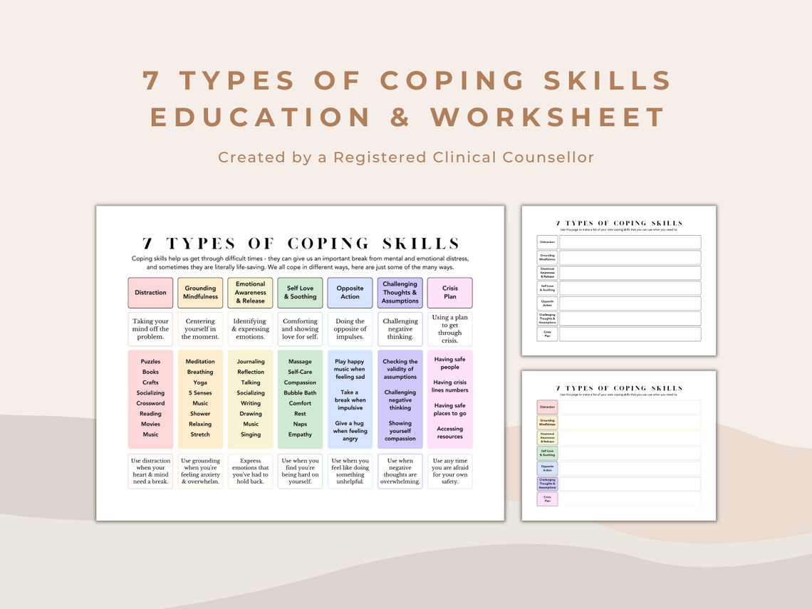 Coping Skills Handout: 7 Types Education & Worksheet (PDF) - Etsy