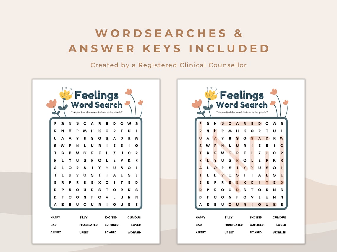 Mental Health Emotions Wordsearches for Children Teaching Coping Skills ...