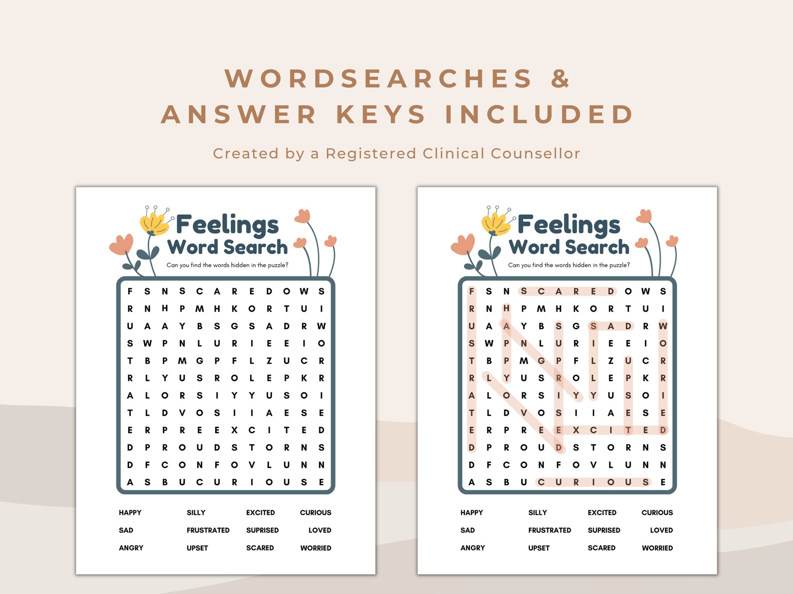 Mental Health Emotions Wordsearches for Children | Teaching Coping ...