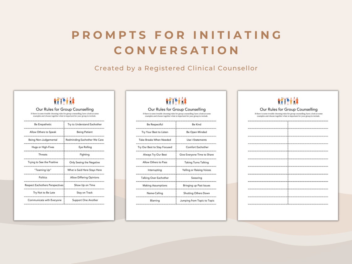 Group Counselling Rules and Guidelines Worksheet for Establishing ...
