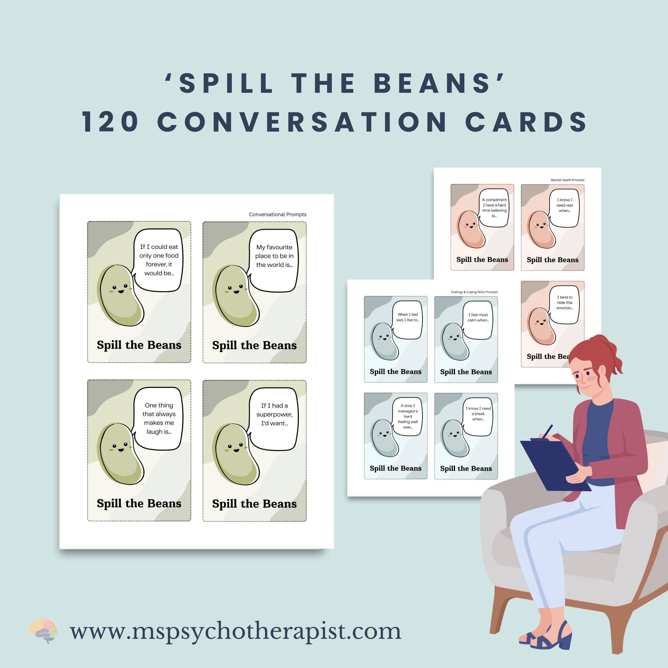 Spill the Beans Cards: Conversation Prompt Cards for Therapy With Teens ...