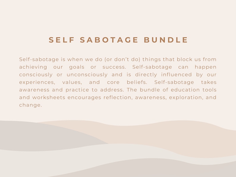 Self Sabotage Workbook: Psychoeducation Tools & Worksheets (digital ...