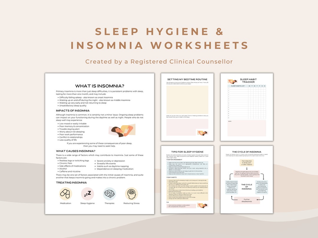 Sleep Hygiene and Insomnia Cards With Sleep Habit Tracker and Nightmare ...