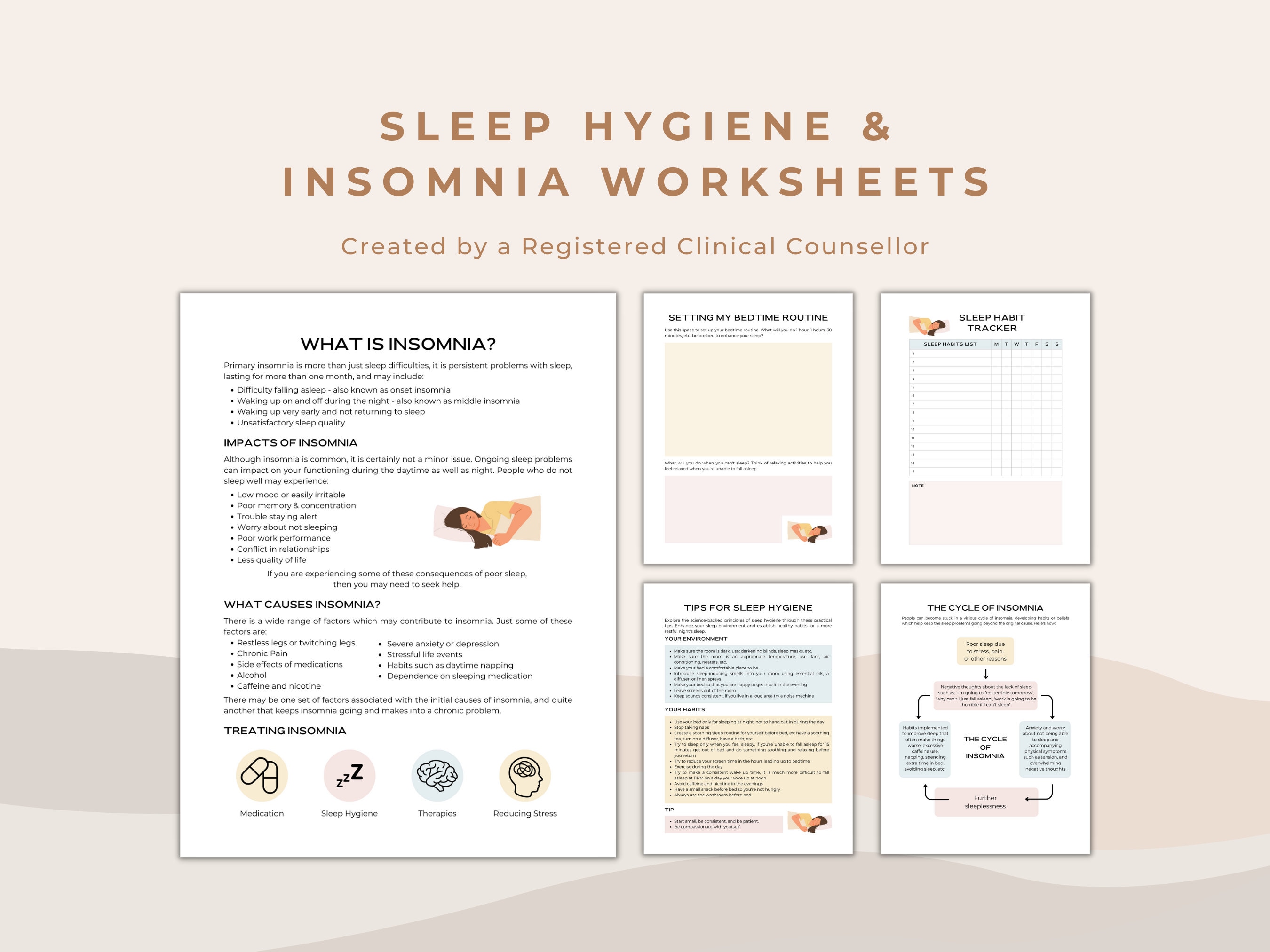 Sleep Hygiene and Insomnia Cards With Sleep Habit Tracker and Nightmare ...