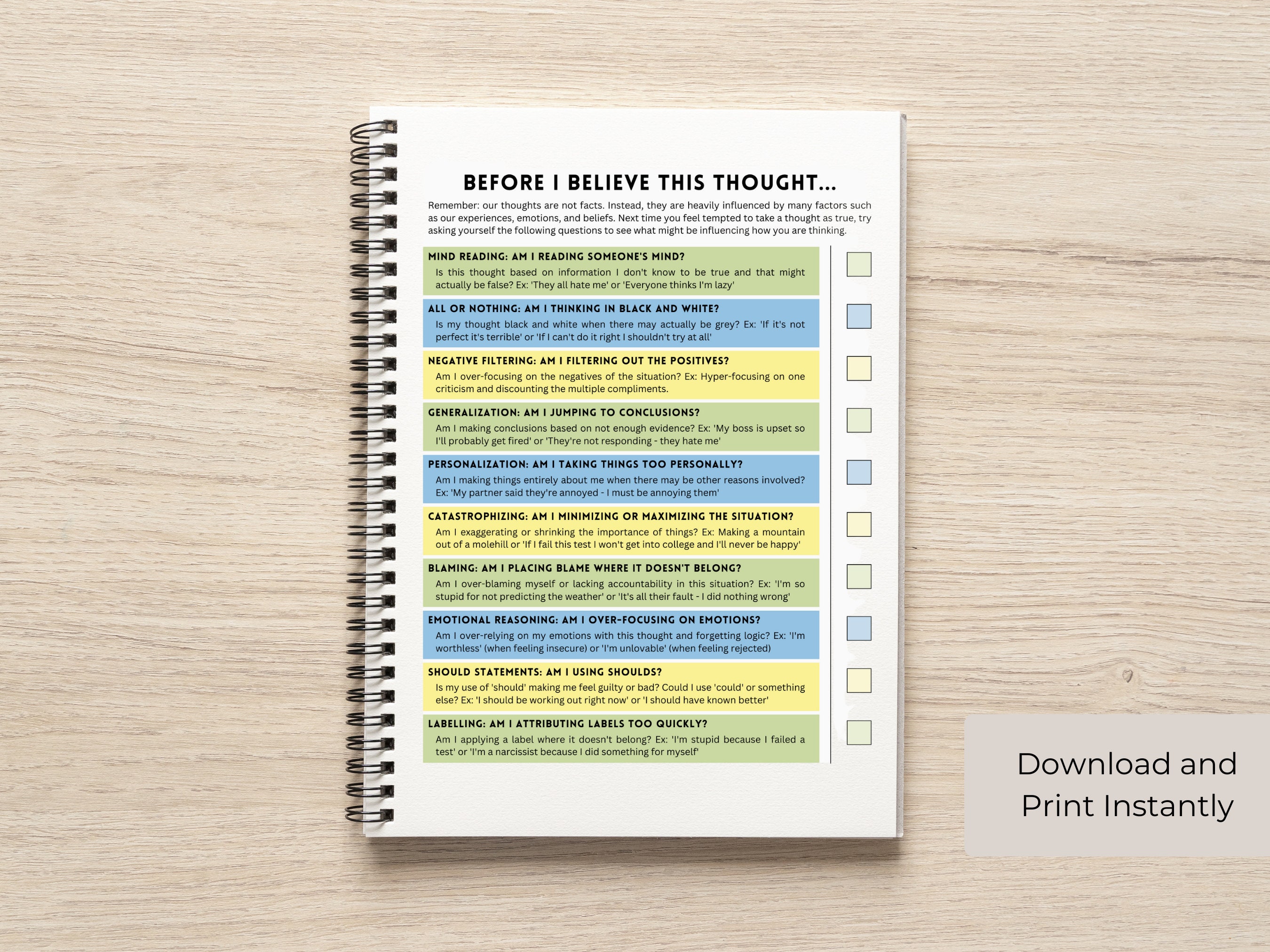 Thinking Trap Checklist: Worksheet for Analyzing Thoughts and - Etsy UK