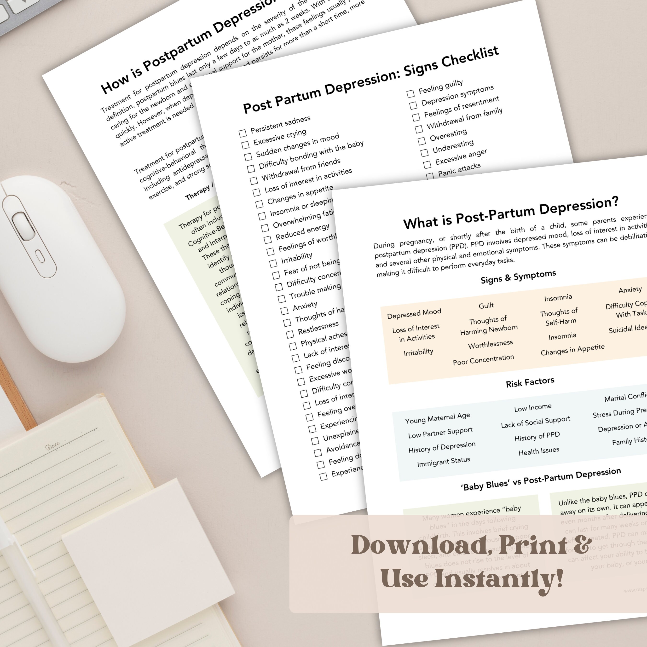 Post-partum Depression Psychoeducation Printable Worksheet for Mental ...