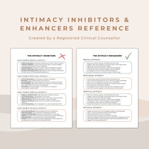 Intimacy Enhancers and Inhibitors Worksheet for Couples Counseling and ...