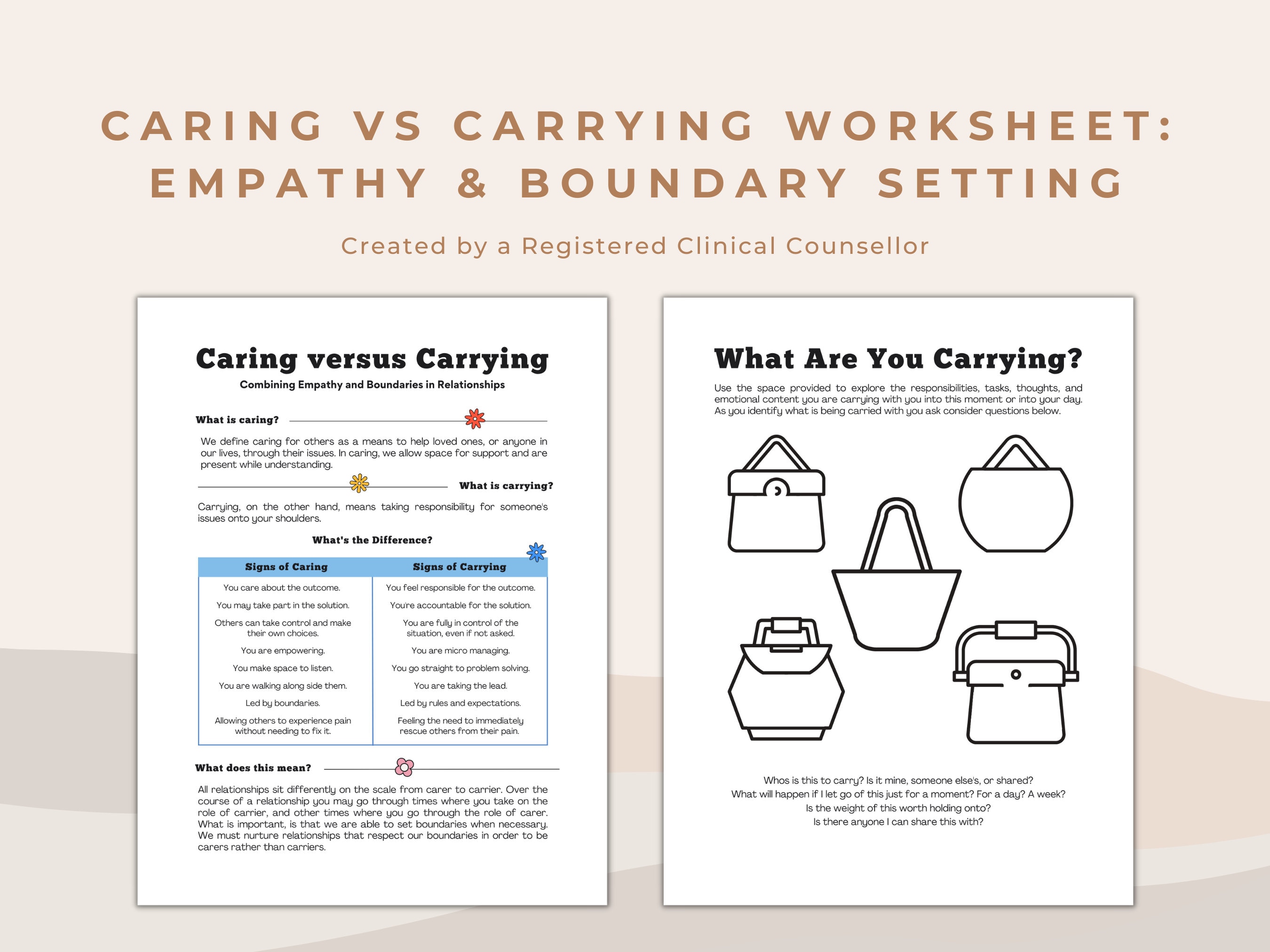 Caring Vs Carrying Worksheet: Healthy Boundaries Printable (PDF) - Etsy