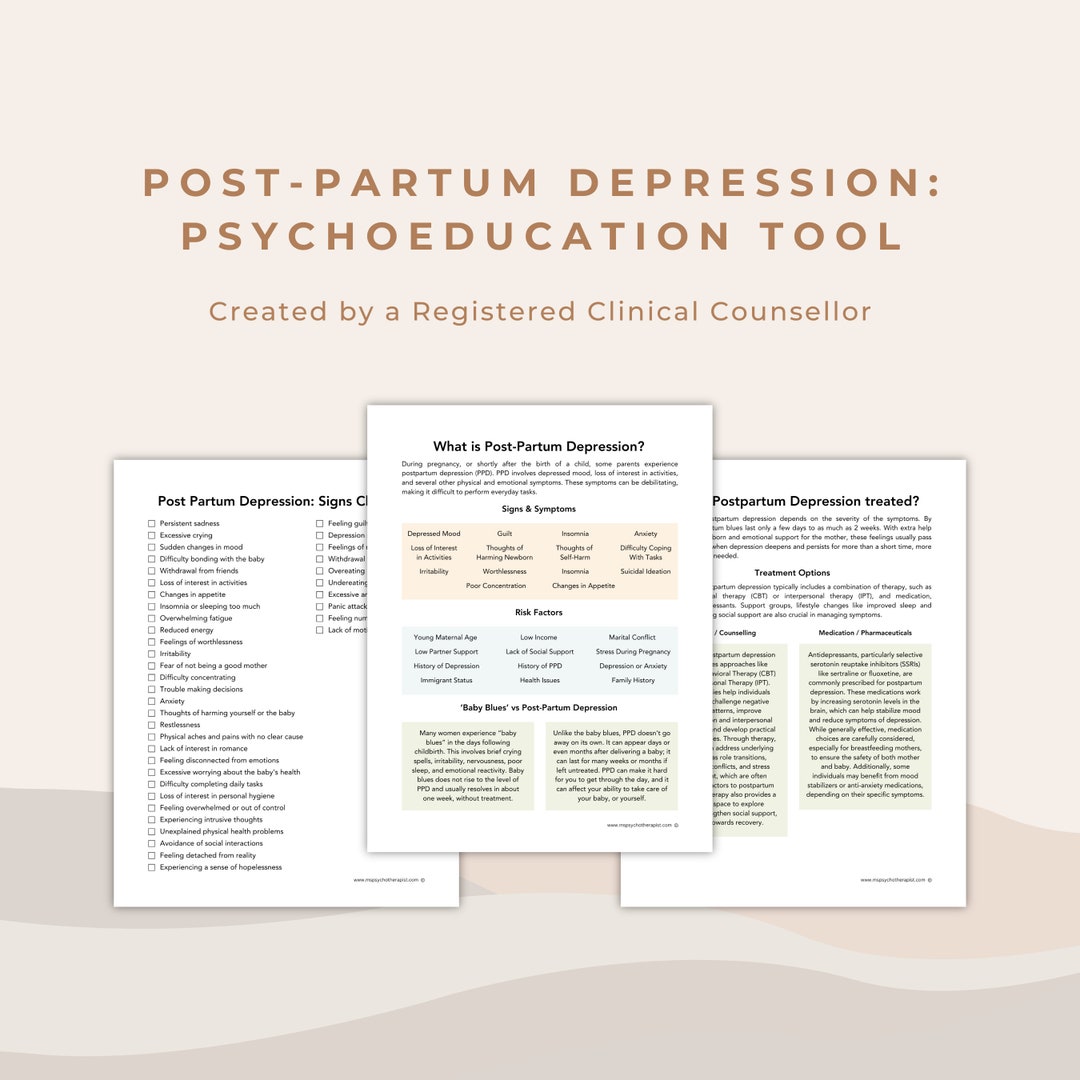 Post-partum Depression Psychoeducation Printable Worksheet for Mental ...