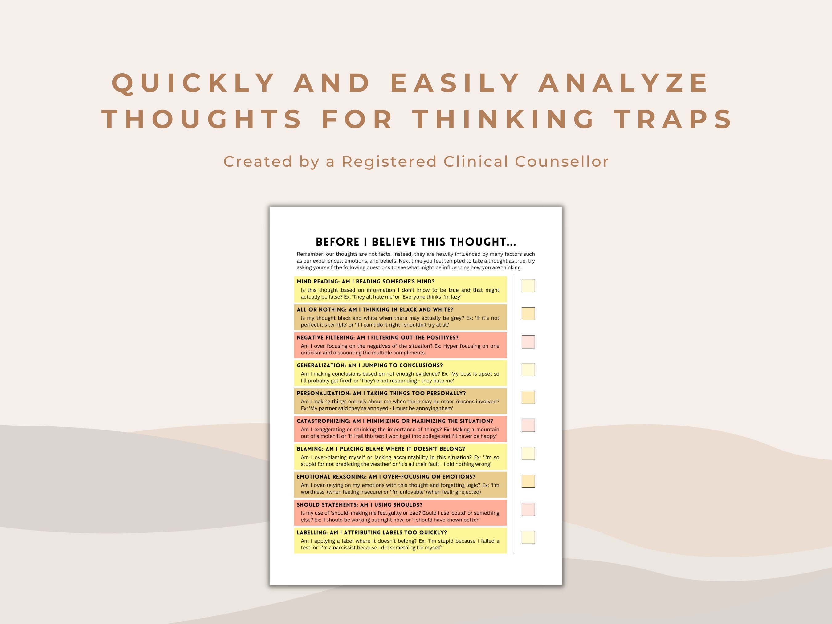 Thinking Trap Checklist: Worksheet for Analyzing Thoughts and - Etsy Canada