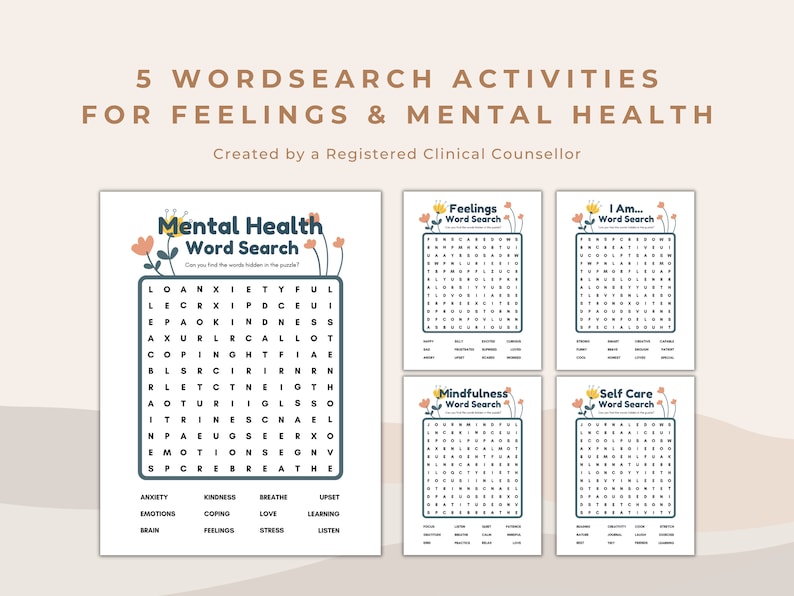 Mental Health Emotions Wordsearches for Children | Teaching Coping ...