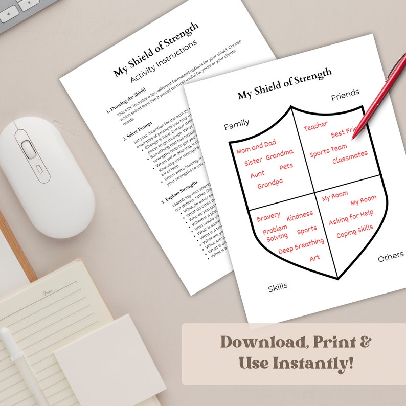 Shield of Strength Worksheet: Children's Therapy Tool (PDF) - Etsy