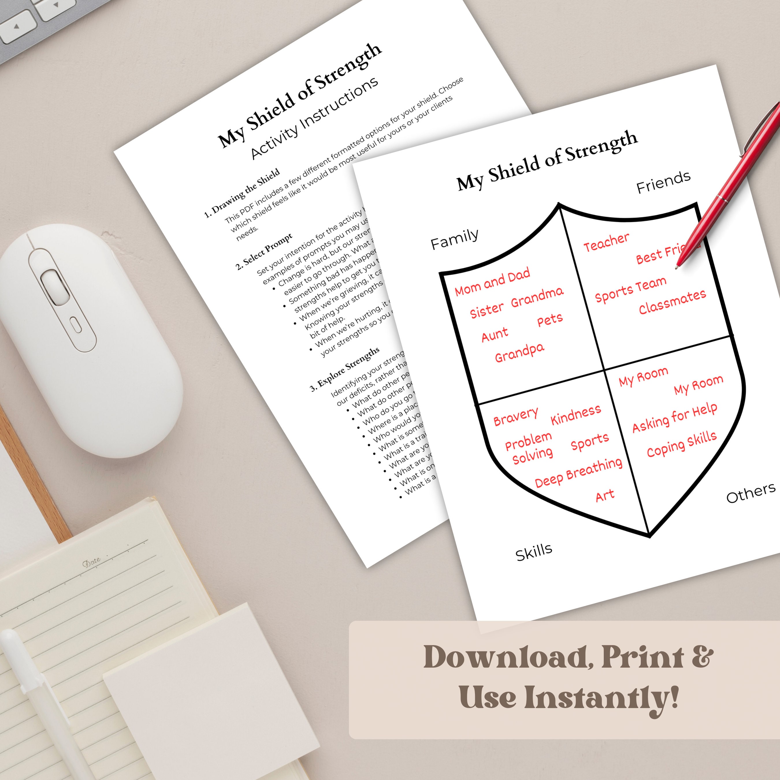 Shield of Strength Worksheet for Hurting or Grieving Children Childrens ...