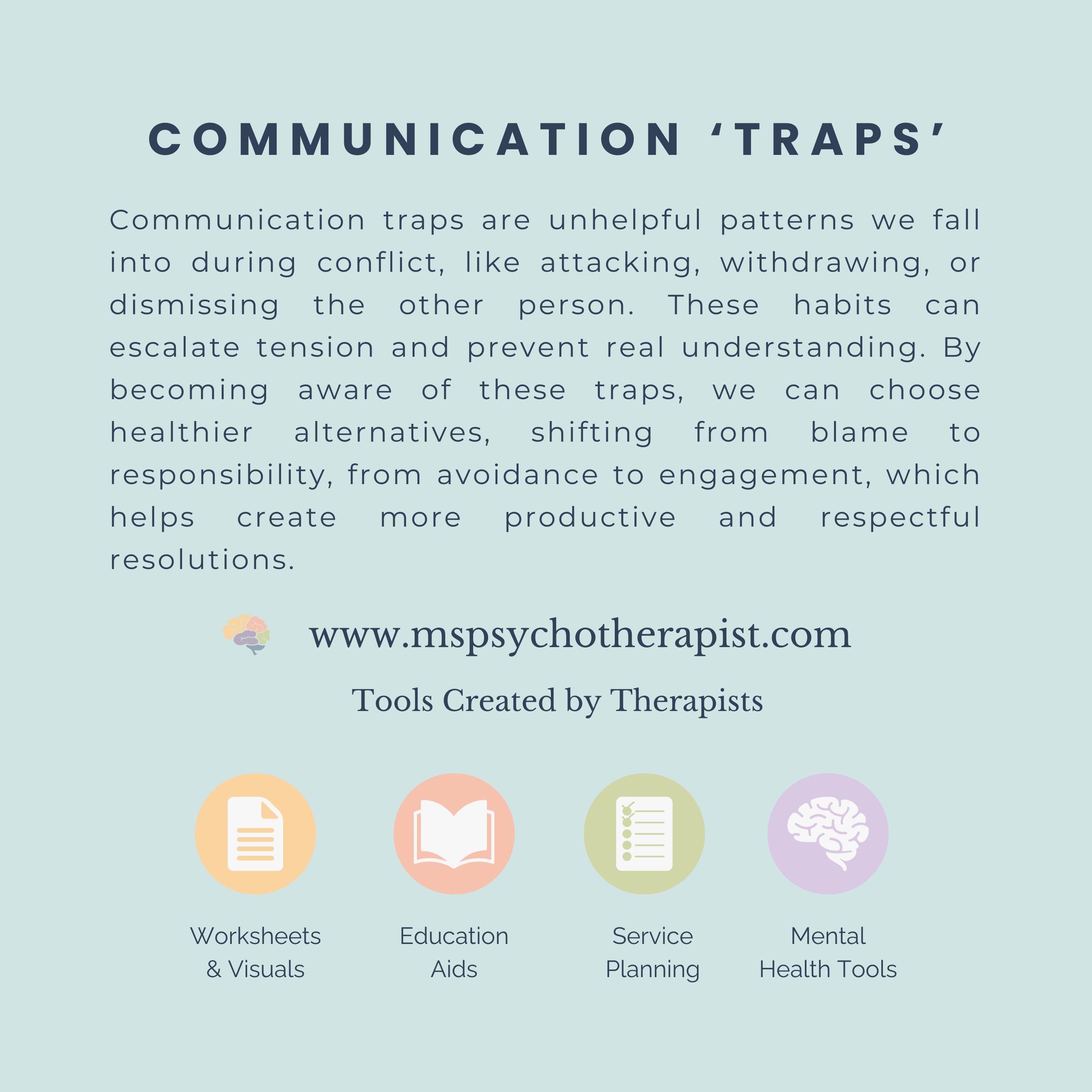 Communication Traps: Printable Cards for Couples Counseling and Mental ...