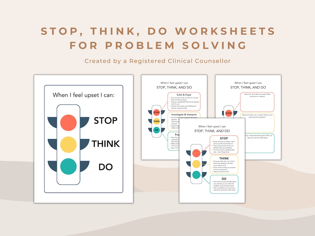 Stop, Think, Do Traffic Light Worksheets and Mental Health Posters for ...