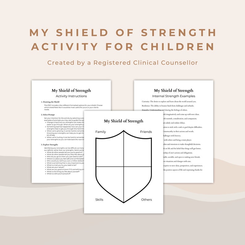 Shield of Strength Worksheet: Children's Therapy Tool (PDF) - Etsy