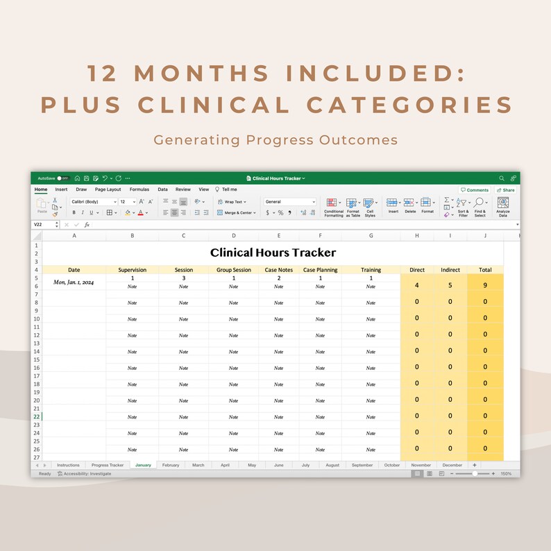 Clinical Hours Excel and Google Sheets Tracker for Practicum and Clinical Placement: Track ...