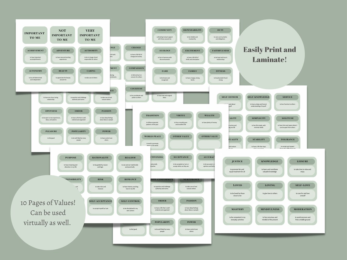 Values Identification and Exploration Cards for Therapeutic - Etsy