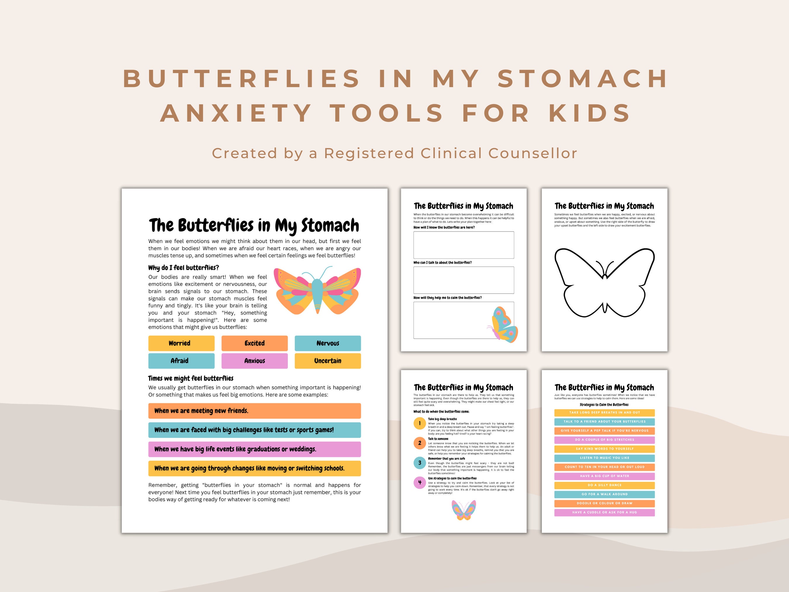 Butterfly Anxiety Tool for Kids: Mental Health Worksheets (PDF Pattern ...
