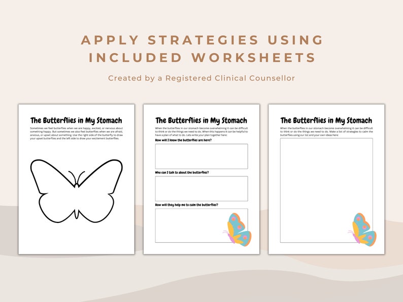 Butterfly Anxiety Tool for Kids: Mental Health Worksheets (PDF Pattern ...