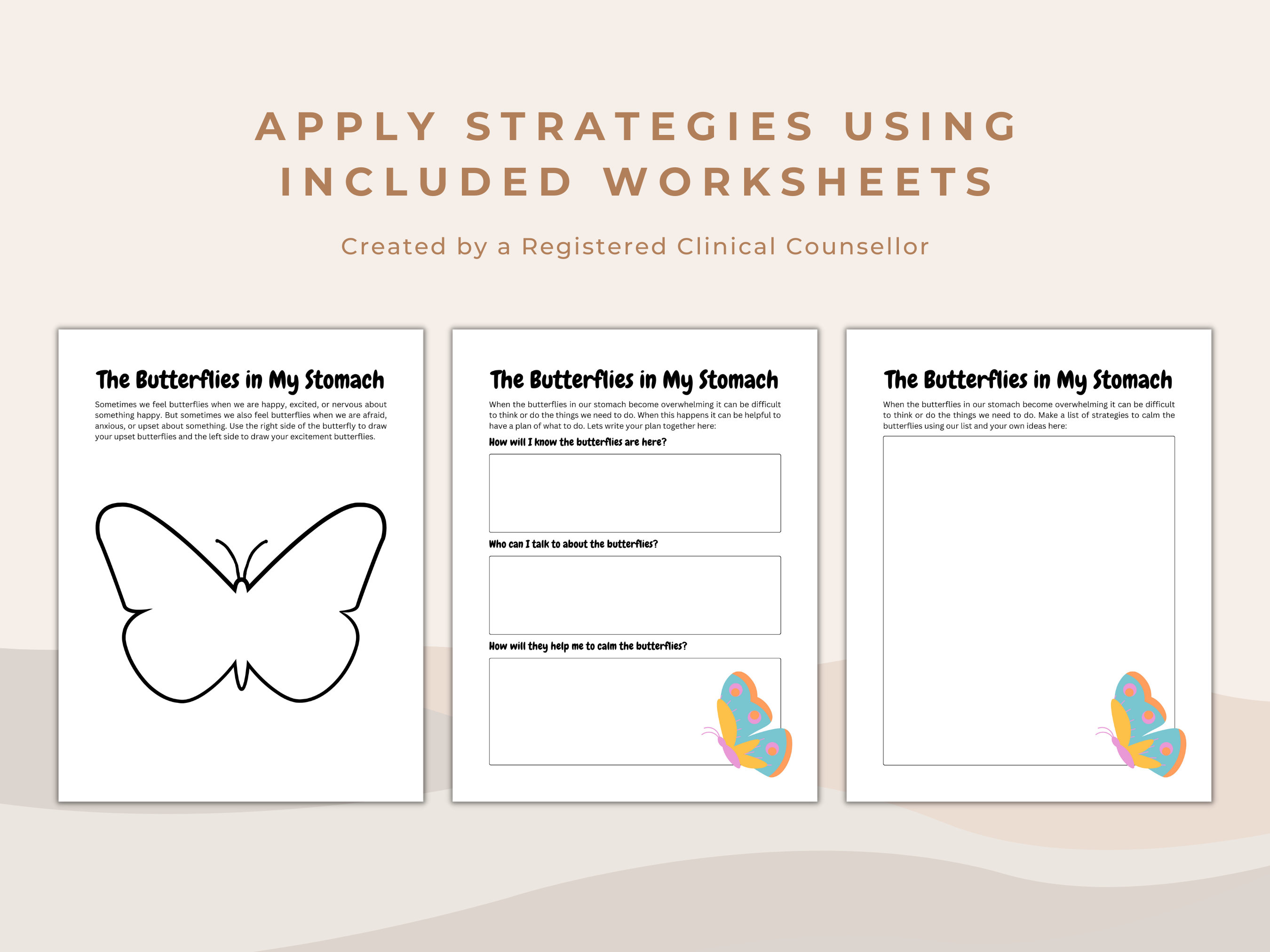 Butterfly Anxiety Tool for Kids: Mental Health Worksheets (PDF Pattern ...