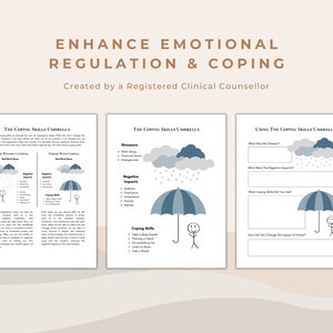 Coping Skills Umbrella Psychology Worksheets and Psychoeducation Prints ...