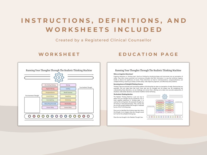The Realistic Thought Machine Worksheet: Cognitive Behavioural Therapy ...