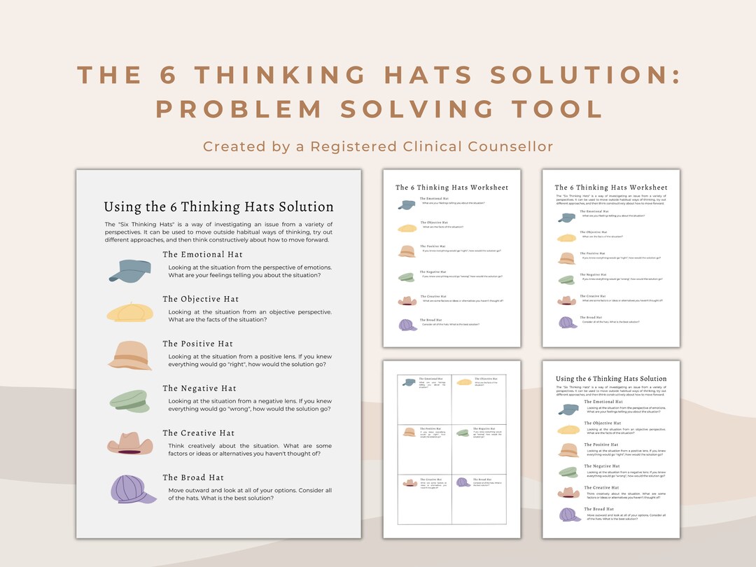 6 Thinking Hats Problem Solving Tool: Therapy & Decision Making (PDF ...